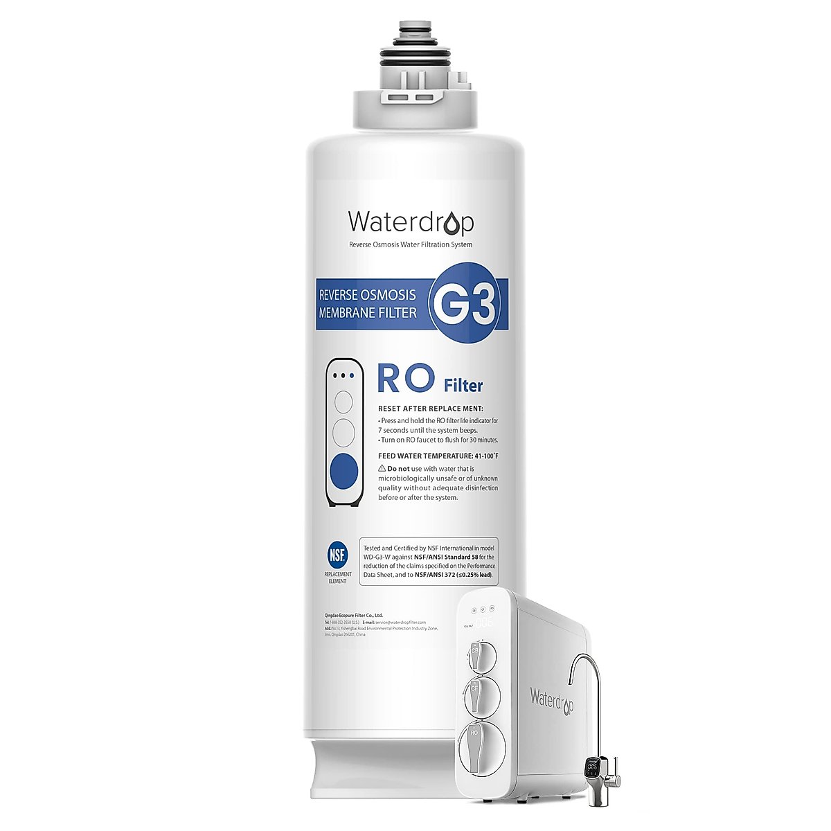 Waterdrop WD-G3-N2RO Filter, NSF Certified, Replacement for WD-G3-W Reverse Osmosis System, 2-year Lifetime