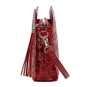 PIJUSHI Designer Leather Handbags for Women Ladies Floral Crossbody Shoulder Bags Clutch Purse (20093 Red)