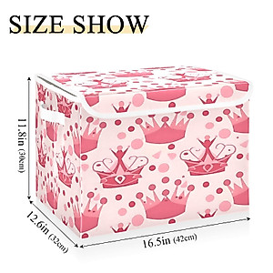 DALAWU Containers Baskets with Lids Crown Pink Background Fabric Foldable Storage Bins Organizer with Lid Collapsible Storage Boxes for Home Bedroom Closet Office