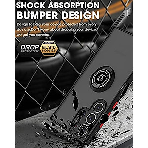 Zotita for Samsung Galaxy S23 Plus Mobile Phone Protective case with Metal Ring and Built-in Iron Plate, Heavy Enough to Reach Military Level, Better Protect Your Mobile Phone (Black+Red)