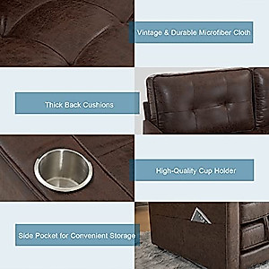 VINGLI Upgraded 64" W 84" L Full Size Futon Sofa Bed, 6" Thick Upholstery Rustic Microfiber Loveseat Sofa Sleeper Pull Out Couch,Convertible Floor Couch for Living Room, Bedroom, Entertainment Room