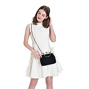Rejolly Women Vintage Kiss Lock Evening Purse Top Handle Handbag Lace Crossbody Shoulder Clutch Bag with Chain Strap Black