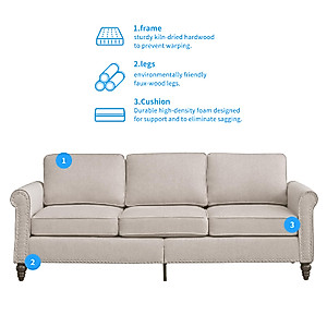 PUREMIND Sofa Couch Set, 3 Seat Couches for Living Room Mid Century Modern Couch with Solid Wood Frame Linen sectional Couch Sofa for Home for Office for Apartment Beige