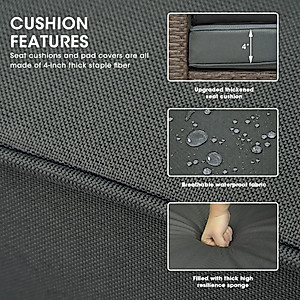 MAXXPRIME 3-Piece Patio Furniture, Wicker Sectional with Ergonomic Design, Lightweight Aluminum Frame, All-Weather Wicker Rattan, Non-Slip Cushions, Brown Wicker and Dark Grey Cushion