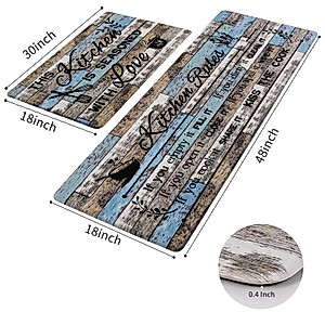 ASPMIZ Farmhouse Kitchen Rugs 2 Piece Anti Fatigue Kitchen Mats for Floor, PVC Memory Foam Kitchen Rug Waterproof, Non Slip Cushioned Comfort Mat for Standing, 18'' x 48'' + 18'' x 30'', Rustic Wooden