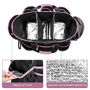 LoDrid Cleaning Caddy Bag with Handle and Shoulder Strap, Cleaning Supplies Organizer for Cleaning Work with 3 Compartments and Multifunctional Pockets, Black with Pink Edge