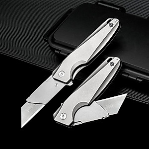 TGZUO Titanium Folding Utility Knife with Clip Mini EDC Box Cutter Flipper Pocket For Outdoor 10pcs Carbon Steel Replacement Blades
