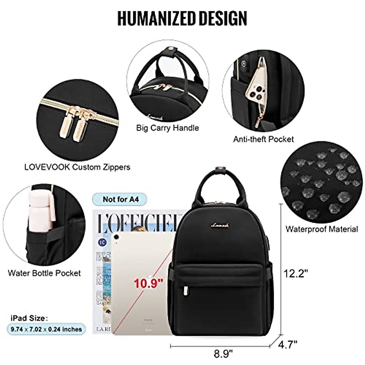 LOVEVOOK Mini Backpack Purse for Women Girls Small Backpack with USB Charging Port, Cute Fashion Daypack for Work Travel School