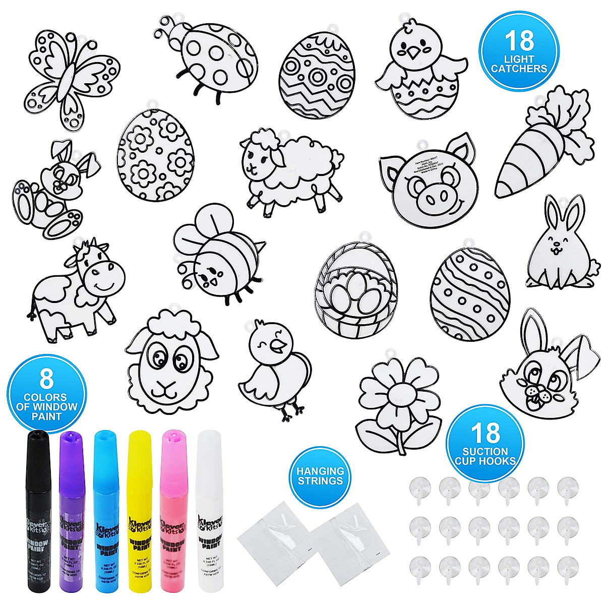 Klever Kits 18 Pcs Easter Suncatchers Crafts Set, Suncatcher Window Art Craft Kit for Kids Art & Home School Activities Party Favor Easter Party Supplies