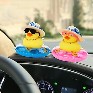 wonuu Car Rubber Duck 2Pcs Duck Car Decoration Dashboard Car Ornament for Car Dashboard Decoration Accessories with Mini Swim Ring Sun Hat Necklace Sunglasses
