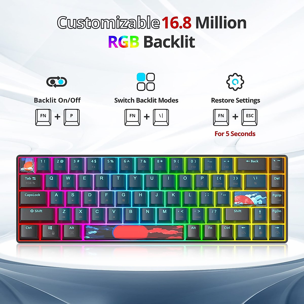 Ussixchare 65 Percent Mechanical Gaming Keyboard 68 Keys RGB Gaming Keyboard with Red Switch Wired Keyboard for Windows PS4/5 Xbox Gamers(68 Monster)