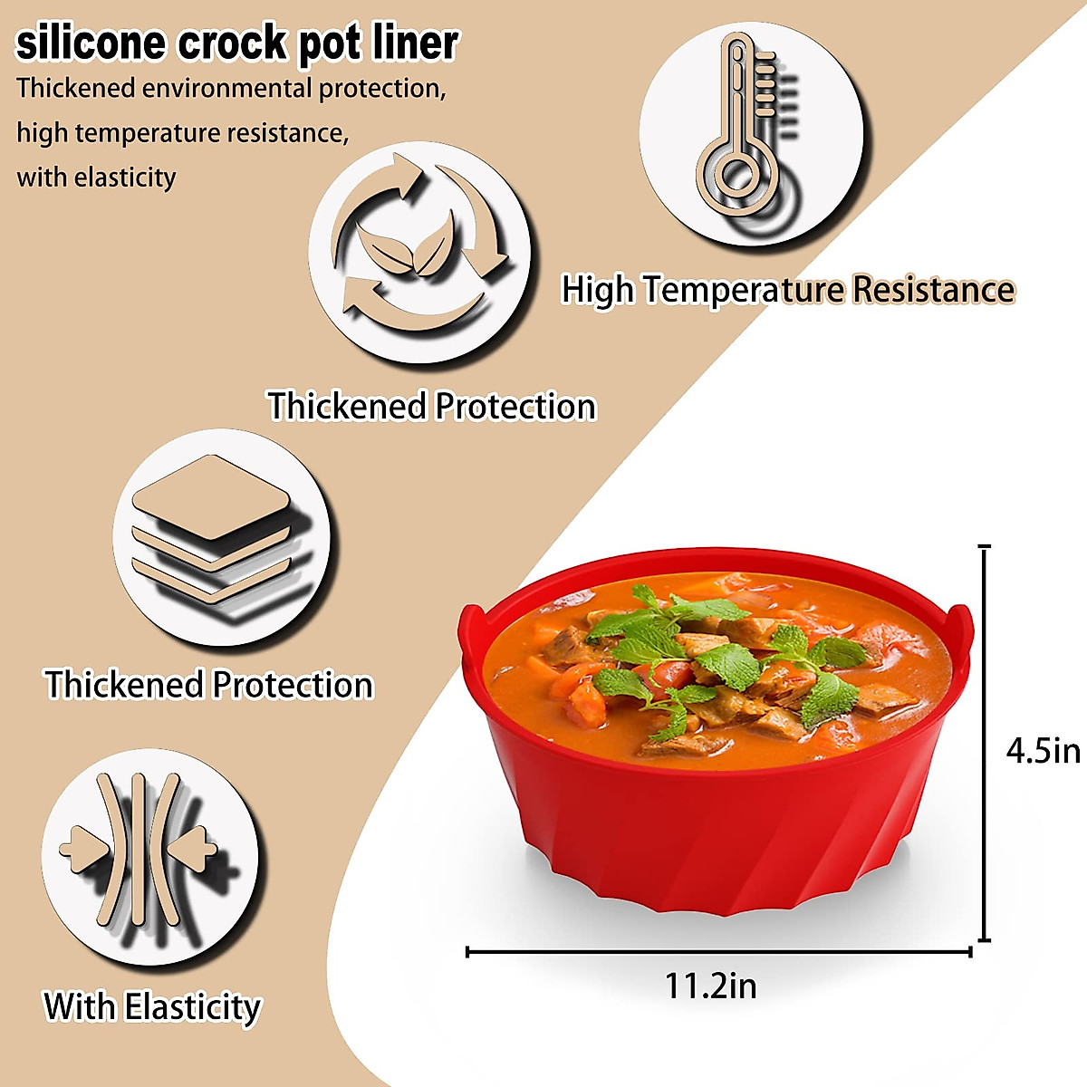 Leakproof & Reusable Slow Cooker Liners - Fits 6&7 Quart Round Crock-Pot - Dishwasher Safe Cooking Liner for Easy Cleanup