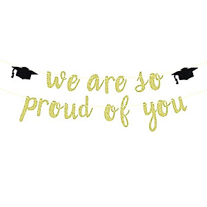 Gold Glitter We Are So Proud of You Banner, Class of 2023/Congrats 2023 Grad/We Will Miss You, 2023 Graduation Party Decorations