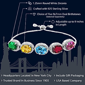 Gem Stone King 925 Sterling Silver 9X7MM Oval Gemstone Birthstone 5-Stone Tennis Bracelet For Women | Fully Adjustable Up to 9 Inch