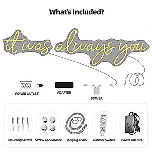 Large LED Neon Sign 'it was always you' Neon Night with Dimmable Wall Decor for Bedroom Living Room Bar Party Club Wedding Girls Birthday Wall Light Decor Reusable Warm White