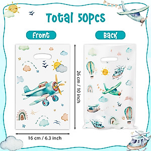 ArowlWesh Airplane Party Favor Bags - 50Pcs Plastic Boho Airplane Candy Treat Gift Bag with Handles Cute Snack Goodie Bags for Kids Boho Airplane Birthday Party Supplies Decor for Baby Shower Birthday