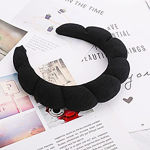 Spa Headband for Women, Makeup Headband Sponge Skincare Headband Soft Terry Cloth Fabric Hairband Hair Accessories for Washing Face, Makeup Removal, Shower, Skincare (Black)