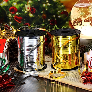 WHQXFDZ 880 Yards Christmas Curling Ribbon Metallic Gold Silver Red Green Shiny Cibbon Set Balloon String Metal Curly Ribbon for Christmas Gift Wrap Craft Holiday Decoration