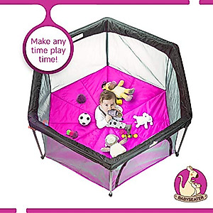 BABYSEATER Portable Playard Play Pen with Carrying Case for Infants and Babies, Pink
