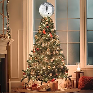 Retisee 8'' Disco Ball Christmas Tree Topper Disco Mirror Ball Xmas Tree Topper 3D Hollow Silver Disco Ball Decor Disco Ball Ornament for 70s Disco Holiday Wedding Birthday Party Decorations