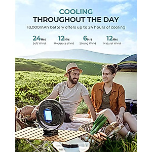 xasla 10000mAh Portable Clip on Fan, 8 inch Rechargeable Battery Operated Fan, 24 Hours Work Time, Quiet USB Fan, 4 Speeds Personal Fan, Ideal for Outdoor Camping Golf Cart Home Office Black