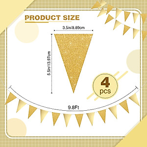 39 Ft Double Sided Glitter Metallic Paper Triangle Flag Pennant Bunting Banner for Wedding Birthday Holiday Festivals Anniversary Bridal Shower Hen Party Theme Party Decorations Supplies(Gold)