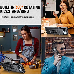 Oneagle for Google Pixel 7a Case with Screen Protector(2Pcs), Pixel 7a Phone Case with [Slide Camera Lens Cover]+[360° Rotatable Metal Kickstand] Military Grade Shockproof Case for Pixel 7A 6.1"