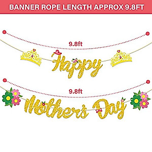 Partyprops Happy Mother's Day Banner Gold Glitter - Mother's Day Decorations - Mothers Day Party Decorations - Mother's Day Bunting Banner - Mothers Day Garlands - Mothers Day Family Photo Backdrop