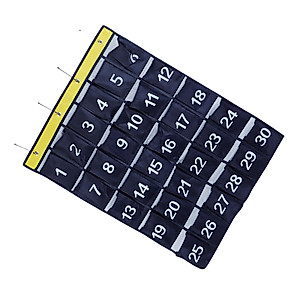 Tyenaza 30 Pockets Wall Hanging Storage Bag, Numbered Pockets Classroom Calculator Holder & Phone Pockets Chart Organizer Hanging Door (Navy Blue)