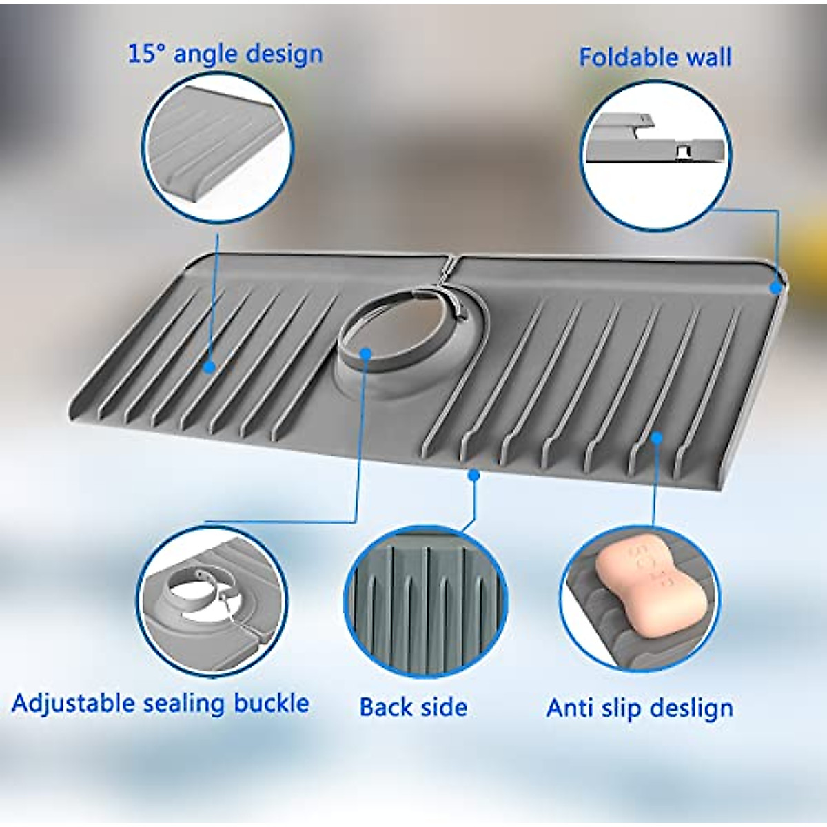 Actoridae Faucet Sink Splash Guard Water Catcher Mat with foldable trap for Kitchen & Bathroom Countertop Protect Suit for 2.5" Single Faucet