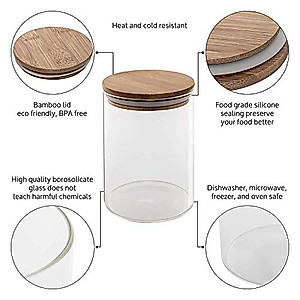 Sugar Packet holder Canister Set of 5, Glass Kitchen Canisters with Airtight Bamboo Lid, Glass Storage Jars for Kitchen, Bathroom and Pantry Organization Ideal for Flour, Sugar, Coffee, Cookie Jar, Candy, Snack and More