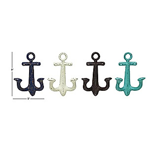 Deco 79 Metal Anchor Single Hanger Wall Hook, Set of 4 5"W, 9"H, Multi Colored
