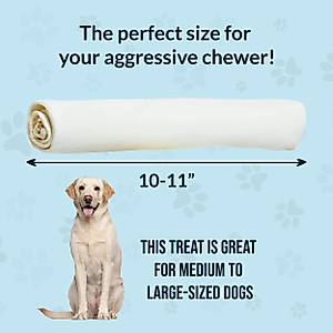 Pawveyor 10-11" Retriever Rolls for Large Dogs - Pack of 20 Thick Long Lasting Dog Chews for Aggressive Chewers - All-Natural, Protein-Dense Jumbo Rawhide Chews - Odor-Free and Supports Dental Health