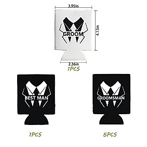 LADY & HOME Set of 7 Groom and Groomsmen Can Coolers, Groomsmen Proposal Can Sleeve Favors for Bachelor Party & Wedding Party (Bold)