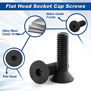 M5-0.8 x 10mm Flat Head Socket Cap Screws Countersunk Bolts, Class 10.9 Black Oxide Alloy Steel, DIN 7991, 100 PCS