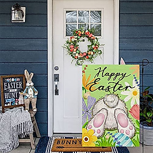 CROWNED BEAUTY Happy Easter Bunny Tail Garden Flag Floral 12x18 Inch Double Sided for Outside Burlap Small Yard Holiday Decoration CF704-12