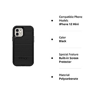 OtterBox Defender Series Rugged Case for iPhone 12 Mini - Case Only - Bulk Packaging - Black - with Microbial Defense