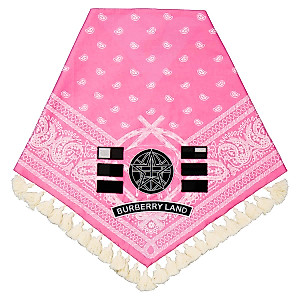 BURBERRY Candy Pink Badge Applique Tassel Cotton Bandana Scarf