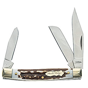 Uncle Henry Next Gen Staglon 807UHCP JR 3-Blade 4.8in Folding Knife with 2in Stainless Steel Clip-Point Blade, Sheepsfoot Blade, Spey-Point Blade, and Staglon Handle for Hunting, Camping, EDC
