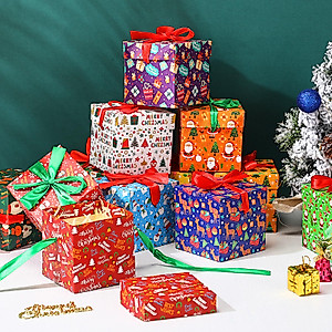 Cholemy 60 Pieces Christmas Gift Boxes with Lids Small Squared Boxes with Ribbon Xmas 4x4x4 Boxes Holiday Bow Box Gift Wrap Boxes for Christmas Party Favor Present, 12 Designs(Classic Style)