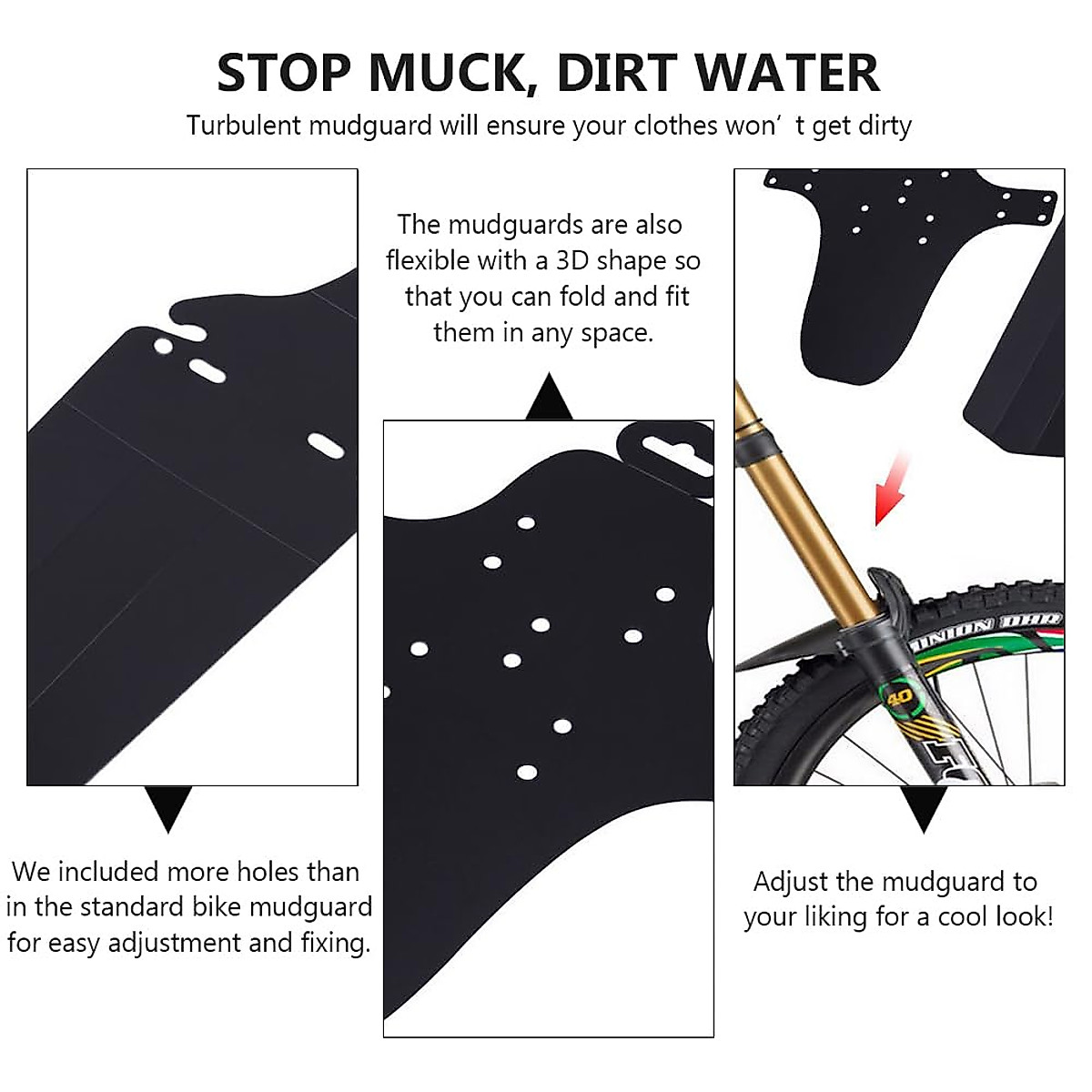 Mountain Bike Mud Guard Front and Rear Adjustable Compatible Plastic Mud Guard