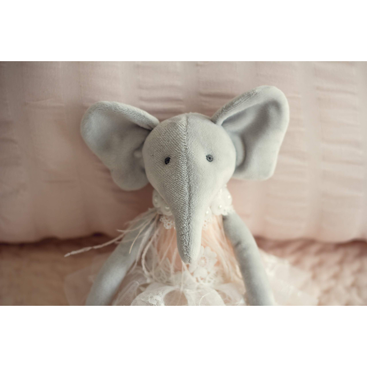 Inspired by Jewel Daisy The Elephant Premium Quality Floppy Elephant Plush Doll Gift with Delicate Pink & Lace Tutu | Elegant Feather & Pearl Details | Playable Toy with Movable Legs & Huggable Arms