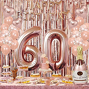 60th Birthday Decorations for Women,Rose Gold 60th Birthday Party Supplies for Women,Happy 60th Birthday Balloons for Women,Number 60 Balloons Rose Gold,Happy Birthday Banner Balloons Set