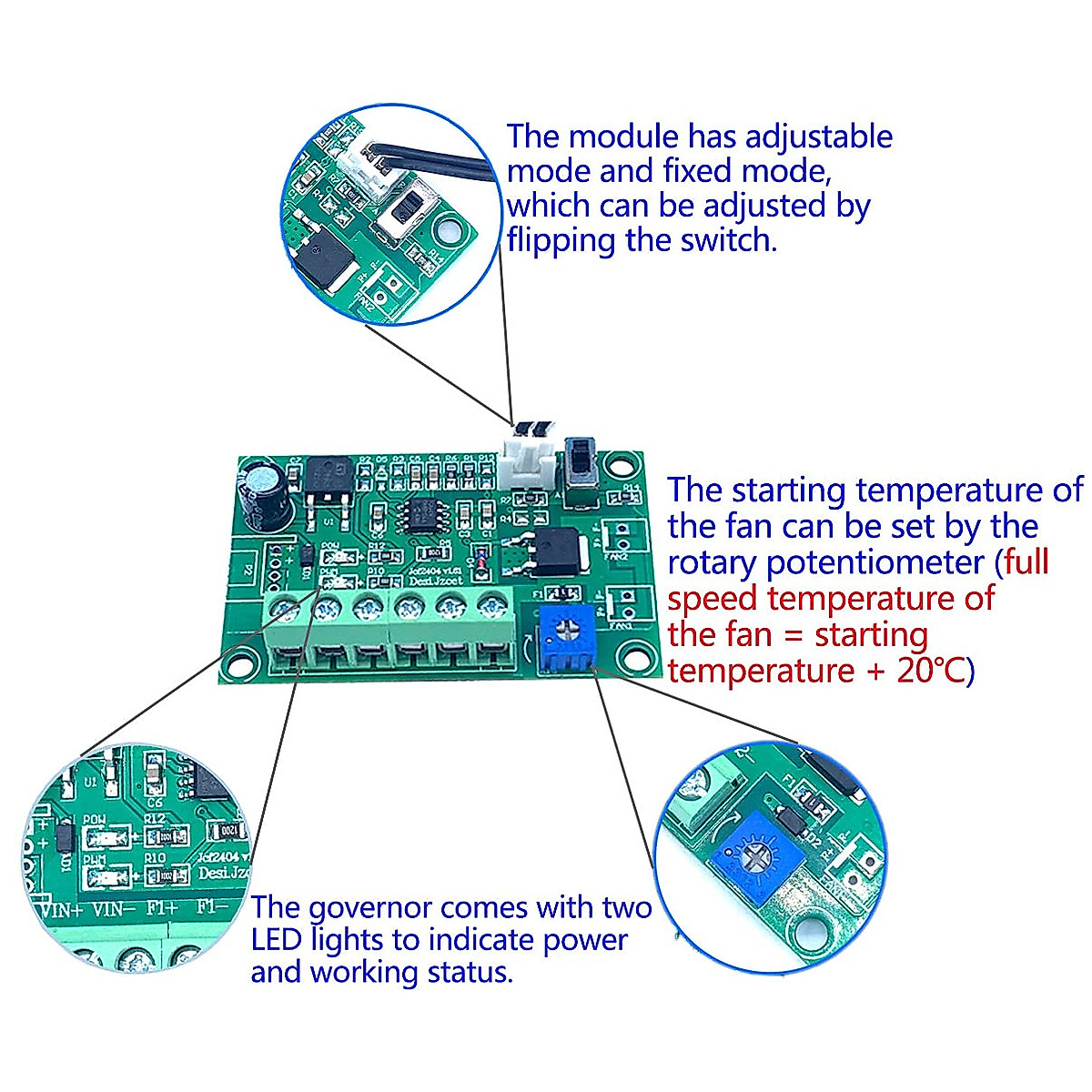 Abovehill PWM Fan Speed Controller, Adjustable Temperature Control Module 2A with Temperature Sensor for 12V/24V DC Fan