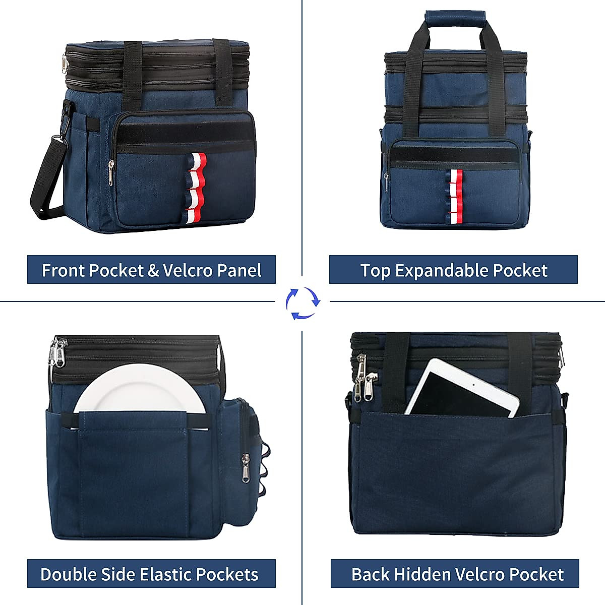 Dual Insulated Lunch Bag for Men Women, Expandable Lunch Bags Volume 36 Cans, Leakproof Camping Coolers Portable Lunch Tote for Adult Picnic Beach Travel Hiking Work Office Lunchbox