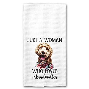 Just a Woman Who Loves Labradoodles Microfiber Kitchen Tea Bar Towel Gift for Animal Dog Lover
