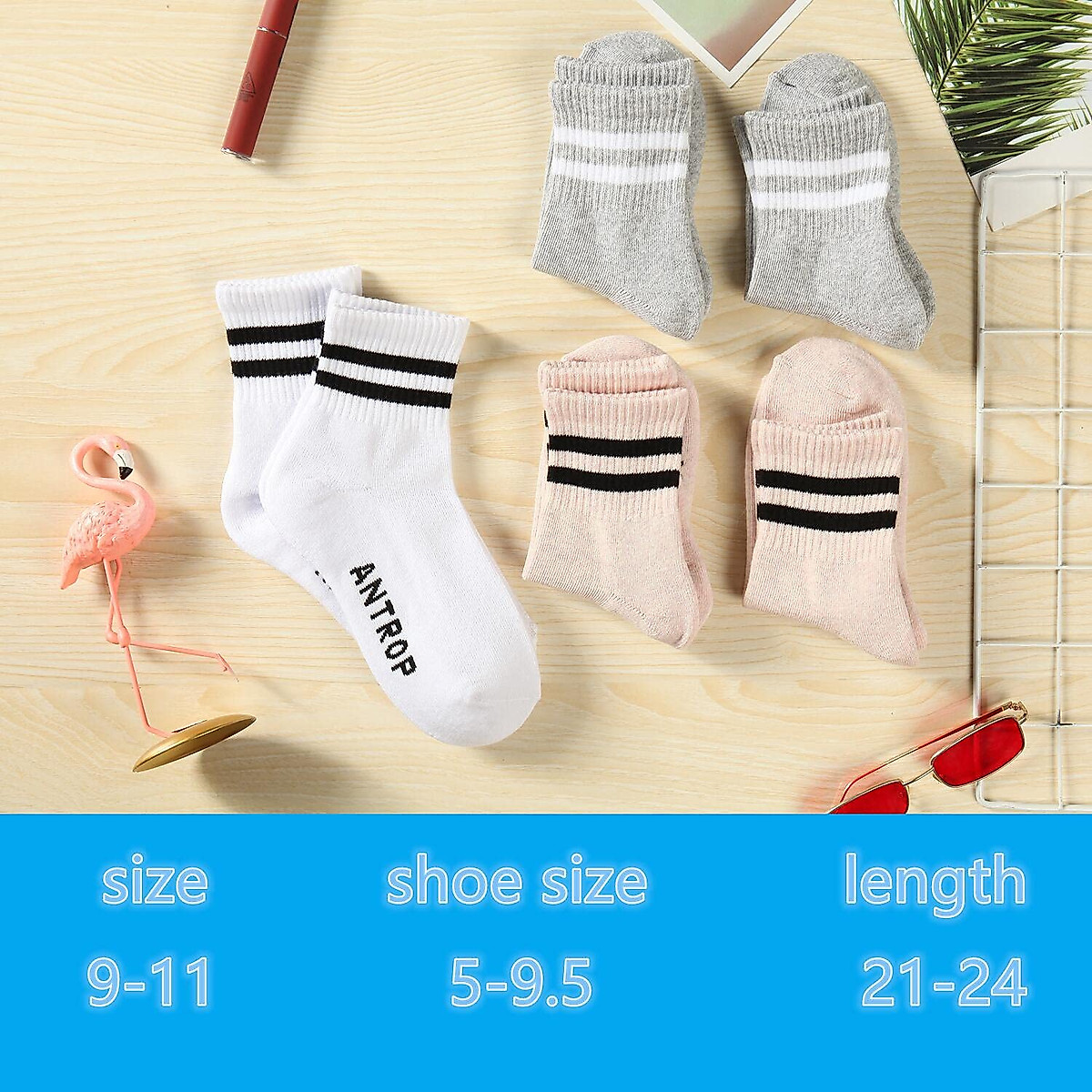 Antrop Quarter Crew Cotton Heel Tab Athletic Running Cushion 6 Pairs Socks, White, 9-12