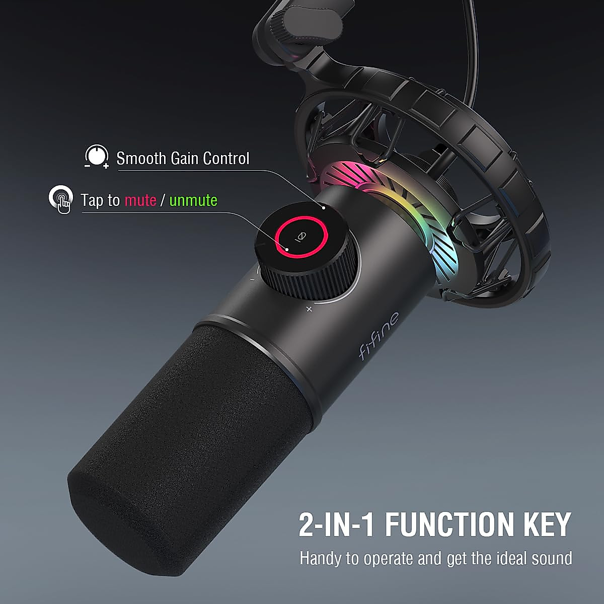 FIFINE USB Gaming Microphone and Mic Arm Stand Kit, RGB Dynamic Mic with Tap-to-Mute, Headphones Jack for PC, Heavy Duty Boom Arm Bundle with Desk Mount, 5/8" Screw for Streaming Podcast (K658+BM63)