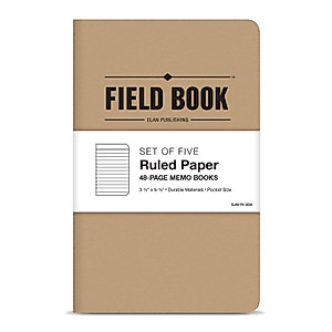ELAN Publishing ELAN-FN-003A Field Notebook, 3.5" x 5.5", Lined Memo Book, Kraft