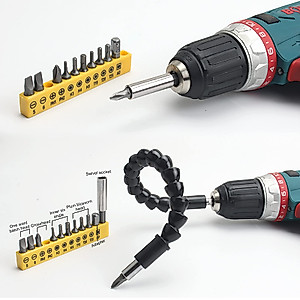 23pcs Flexible Drill Extension - 1/4" Magnetic Hex Soft Flexible Shaft Extension Bits - 9 Universal Nut Driver Drill Bit Set And 12 Screwdriver Bit Sets Included - Flex Bit Extension For Furniture